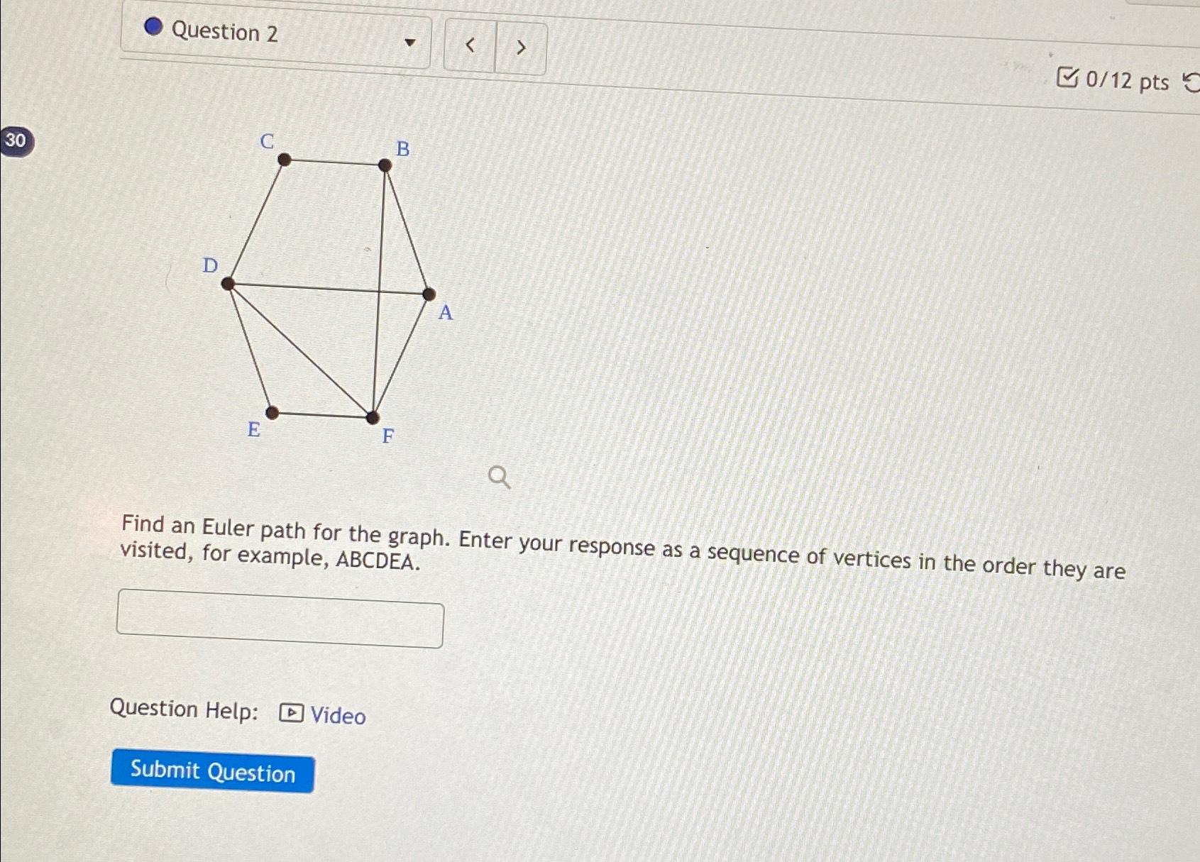 Solved Find an Euler path for the graph. Enter your response | Chegg.com