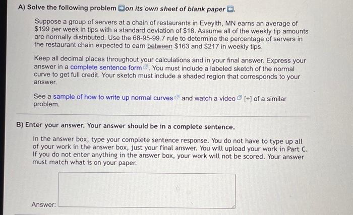 Solved A) Solve the following problem Eon its own sheet of | Chegg.com