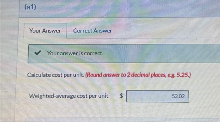 Solved Your answer is correct. Calculate cost per unit. | Chegg.com