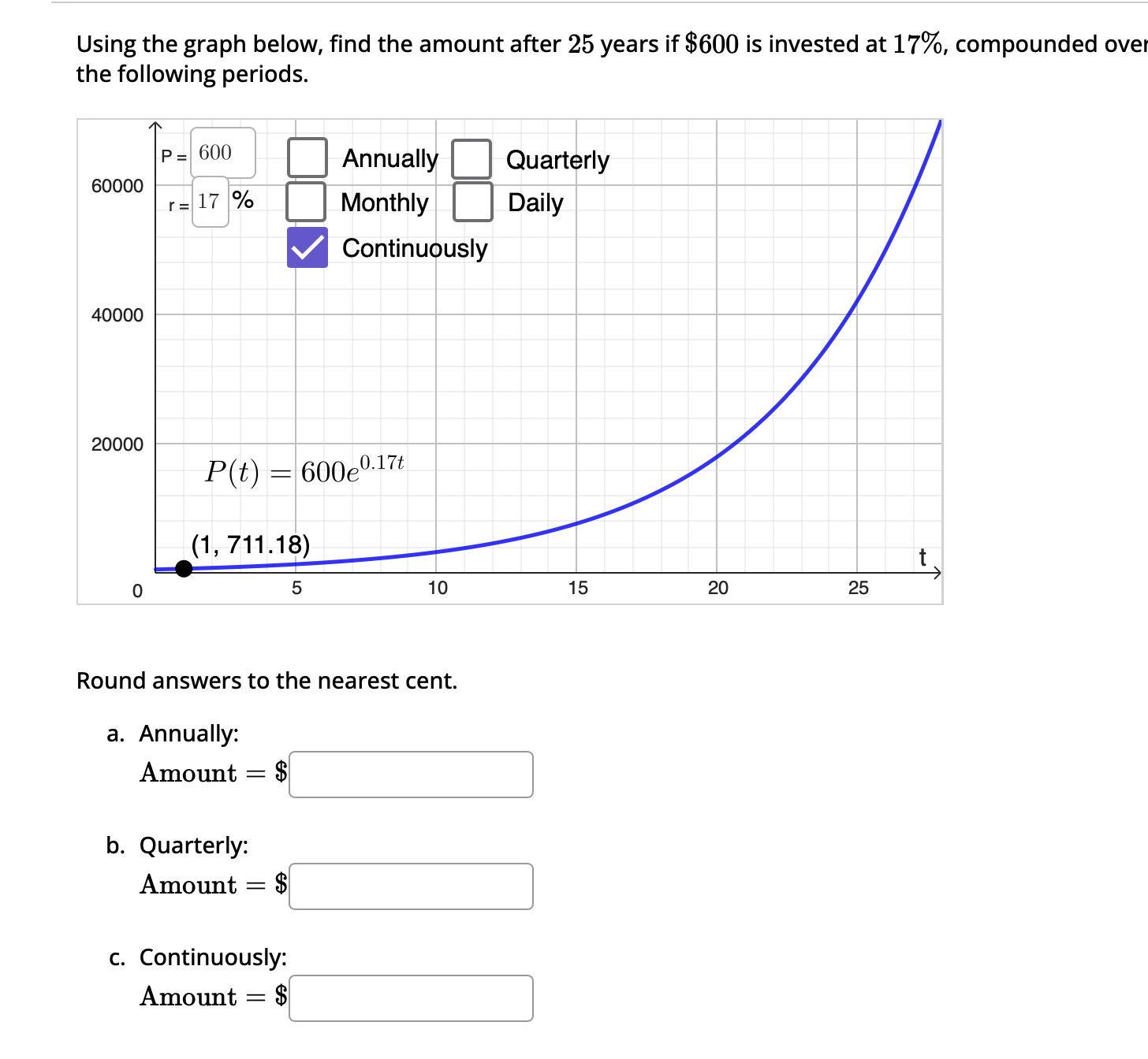 Solved Using the graph below, find the amount after 25 | Chegg.com