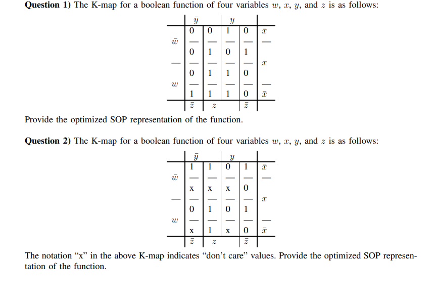 Solved The K-map for a boolean function of four variables w, | Chegg.com
