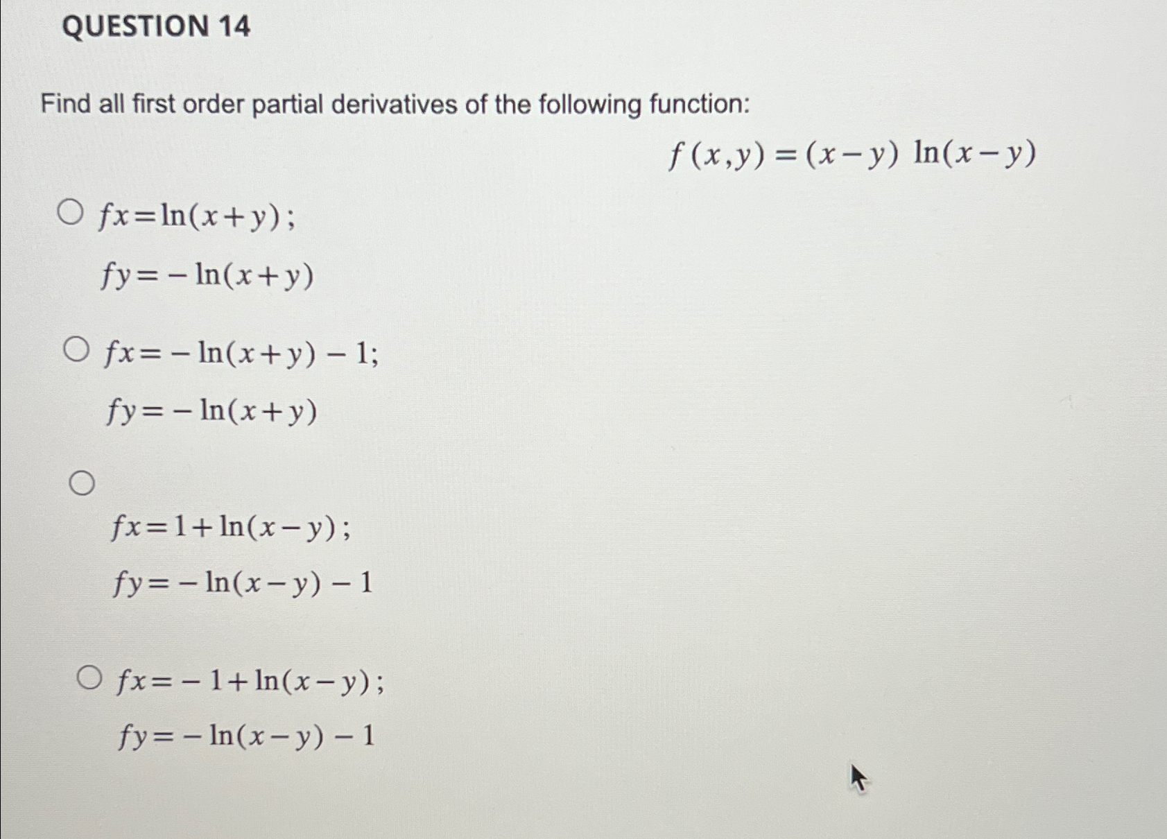 Solved QUESTION 14Find all first order partial derivatives | Chegg.com