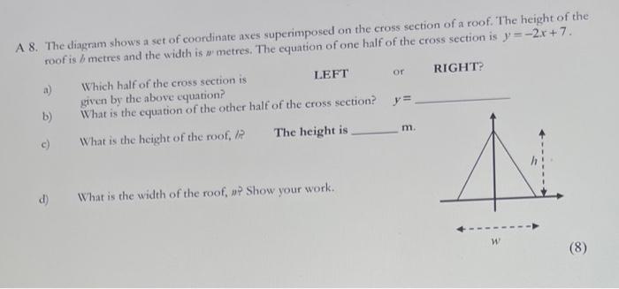 Solved A 8. The diagram shows a set of coordinate axes | Chegg.com