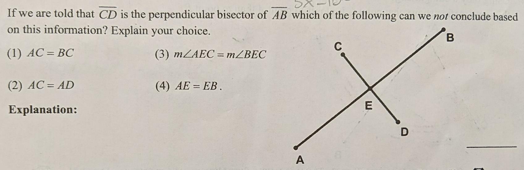 Solved If we are told that CD is the perpendicular bisector | Chegg.com