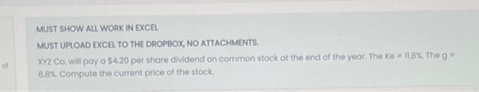 Solved MUST SHOW ALL WORK IN EXCEL MUST UPLOAD EXCEL. TO THE | Chegg.com