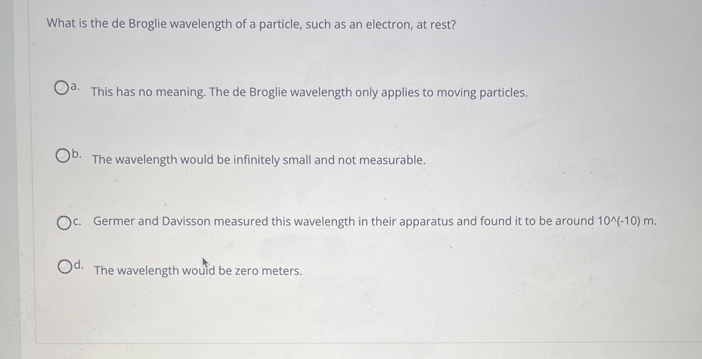 Solved What is the de Broglie wavelength of a particle, such | Chegg.com