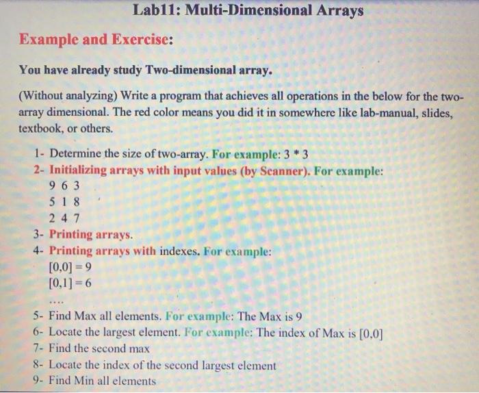 Solved Lab11: Multi-Dimensional Arrays Example and Exercise: | Chegg.com