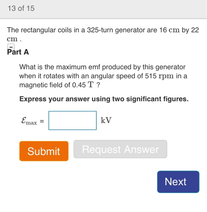 Solved 13 of 15 The rectangular coils in a 325-turn | Chegg.com