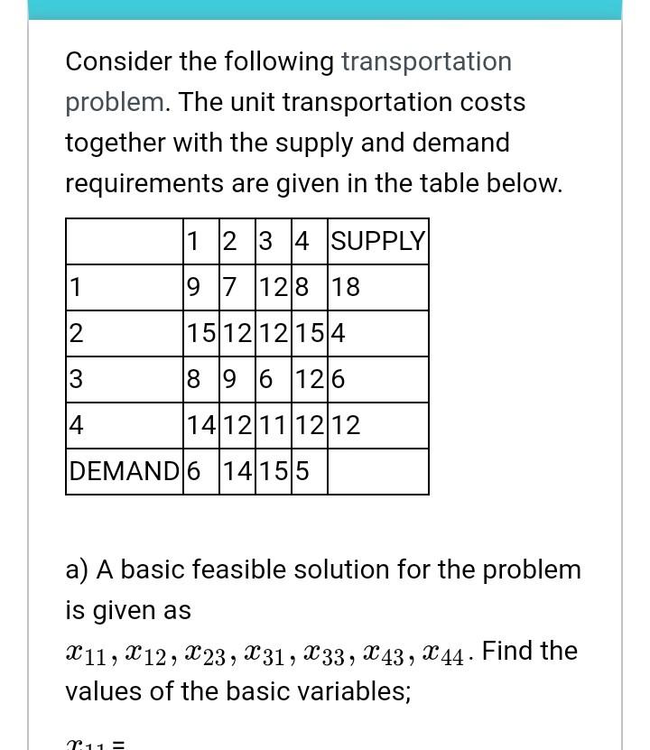 Solved Consider the following transportation problem. The | Chegg.com