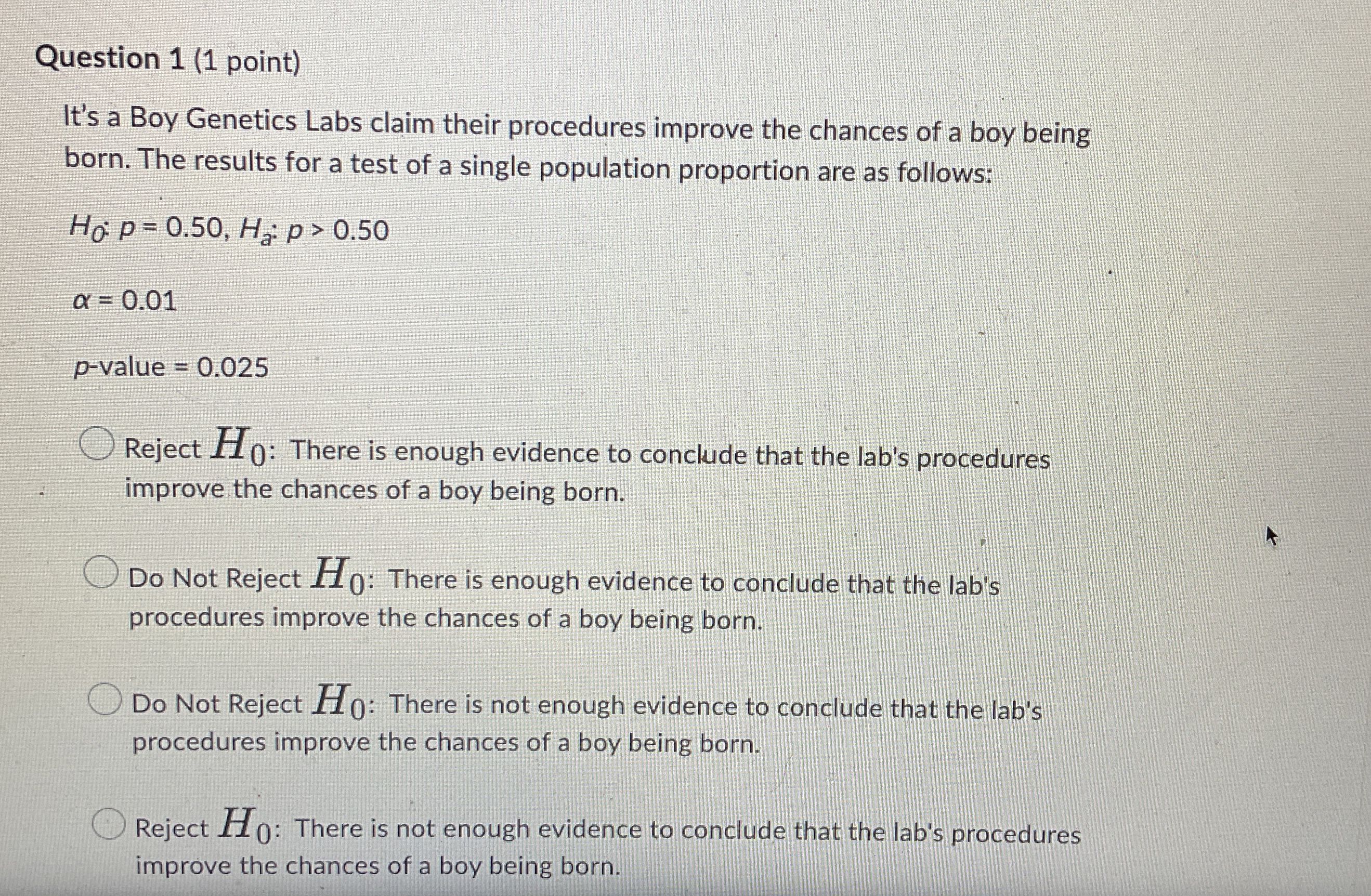 Solved Question 1 (1 ﻿point)It's a Boy Genetics Labs claim | Chegg.com
