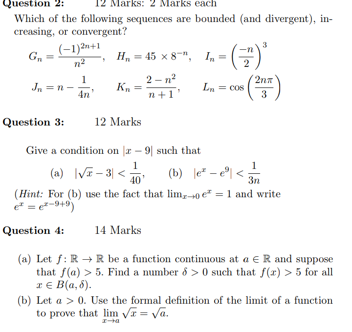 Solved Which of the following sequences are bounded (and | Chegg.com