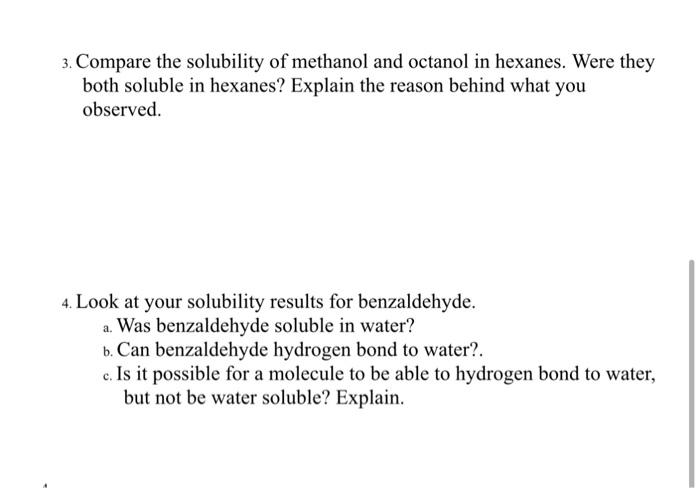Solved 3. Compare the solubility of methanol and octanol in | Chegg.com