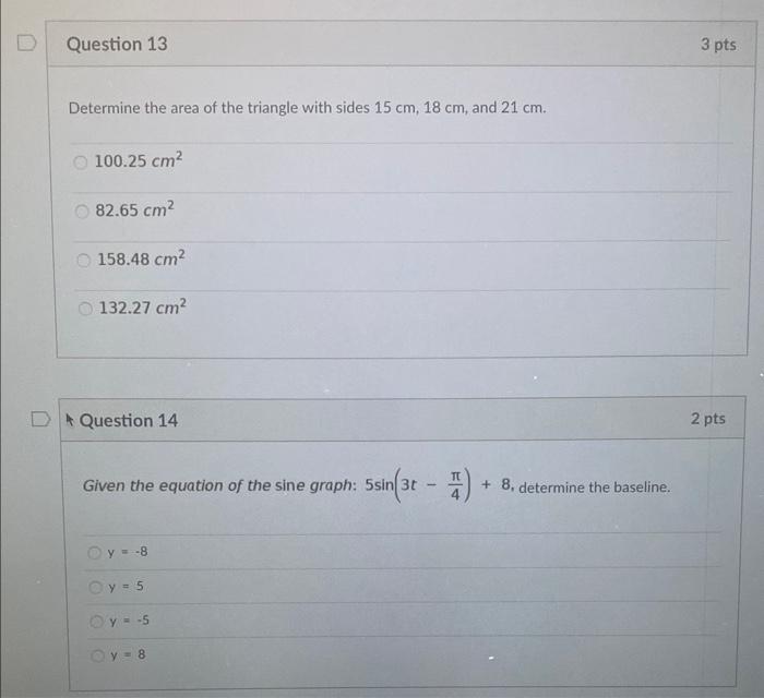 Solved Determine the area of the triangle with sides 15 | Chegg.com