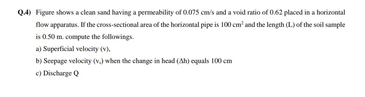 Solved Q.4) Figure shows a clean sand having a permeability | Chegg.com Solved Q.4) Figure shows a clean sand having a permeability | Chegg.com