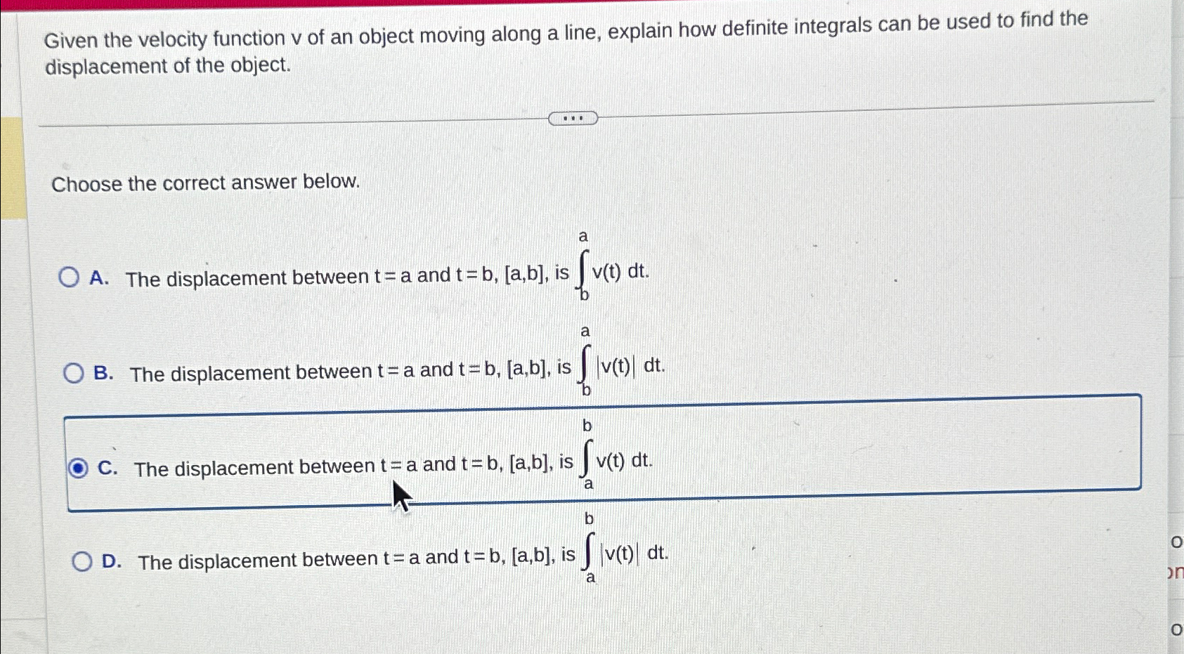 Solved Given the velocity function v ﻿of an object moving | Chegg.com