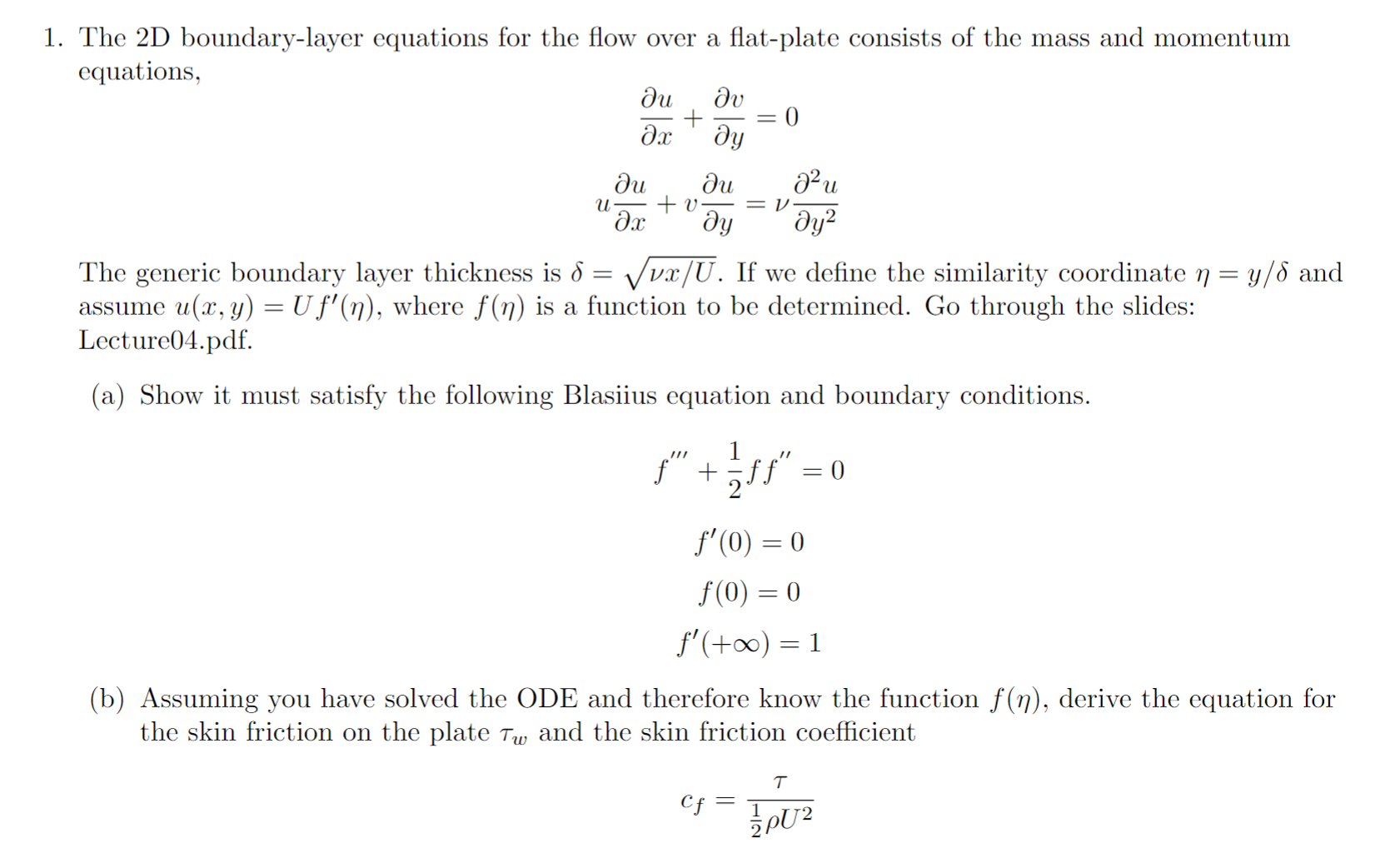 Solved The 2D boundary-layer equations for the flow over a | Chegg.com