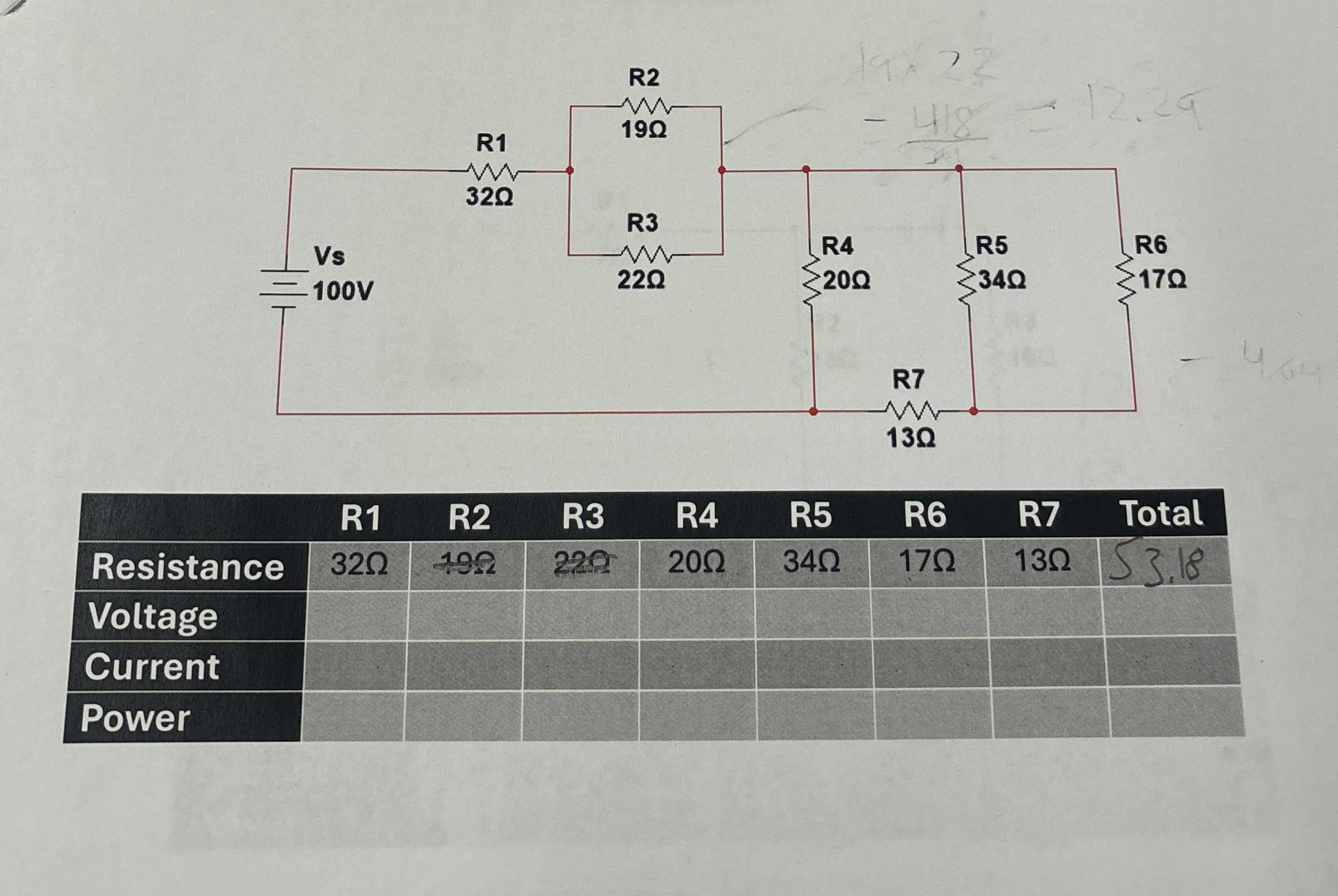 Solved \table[[R1,R2,R3,R4,R5,R6,R7,Total],[Resistance,32Ω,1 | Chegg.com