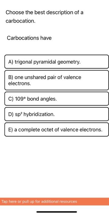 Solved Choose the best description of a carbocation. | Chegg.com