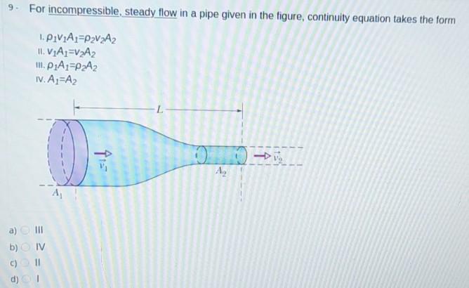Solved 9. For incompressible, steady flow in a pipe given in | Chegg.com