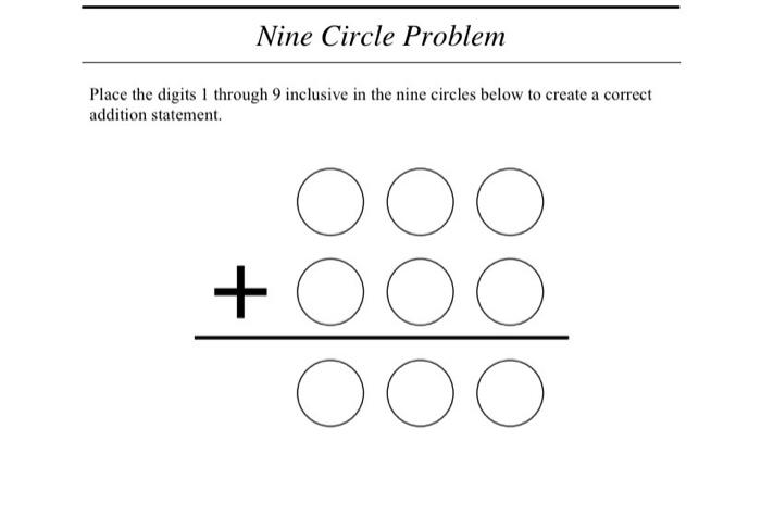 Solved Nine Circle Problem Place the digits 1 through 9 | Chegg.com