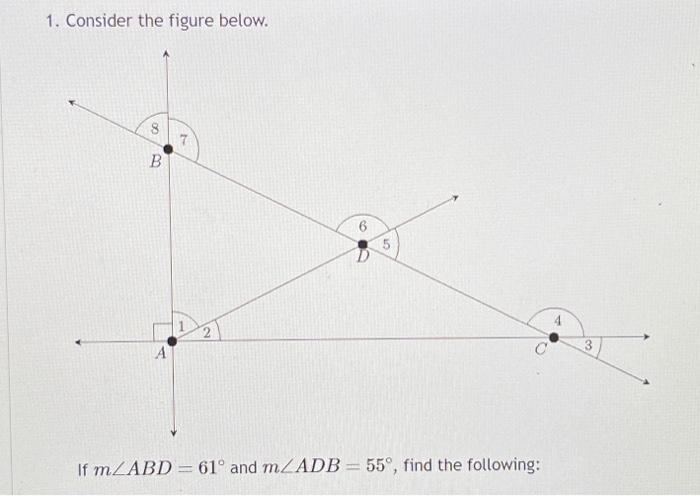 Solved How do I find all the angles?Angle ABD = 61 degrees | Chegg.com