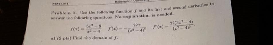 Solved Problem 1. ﻿Use the following function f ﻿and its | Chegg.com