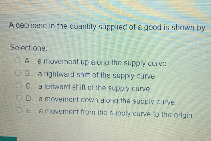 Solved A decrease in the quantity supplied of a good is | Chegg.com