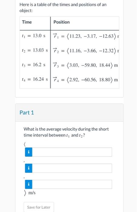Solved Here is a table of the times and positions of an | Chegg.com