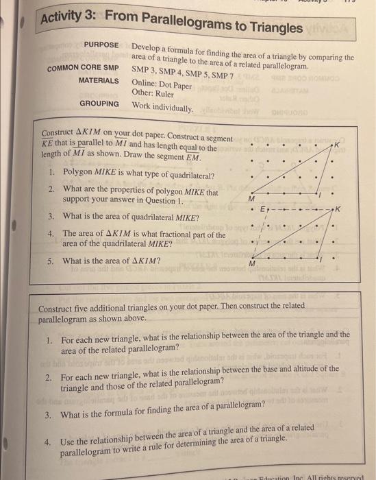 Solved Activity 3: From Parallelograms to Triangles PURPOSE | Chegg.com