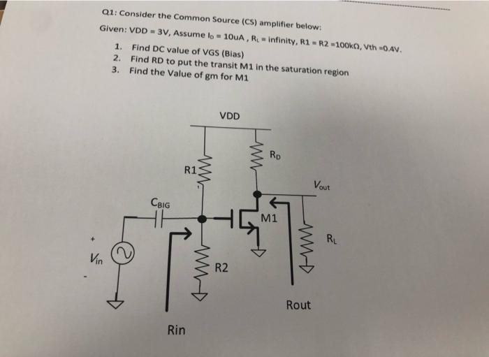 Solved + Q1: Consider the Common Source (CS) amplifier | Chegg.com
