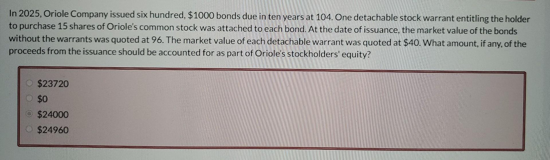 Solved In 2025 , Oriole Company issued six hundred, $1000 | Chegg.com