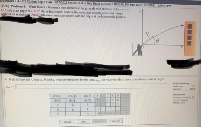 Solved Tomework 1A - 2D Motion Begin Date: 5/17/2021 8:00:00 | Chegg.com