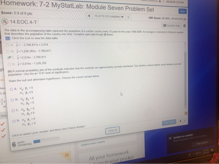 Solved Homework: 7-2 MyStatLab: Module Seven Problem Set 10 | Chegg.com
