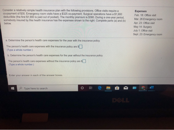 Solved Consider a relatively simple health insurance plan | Chegg.com