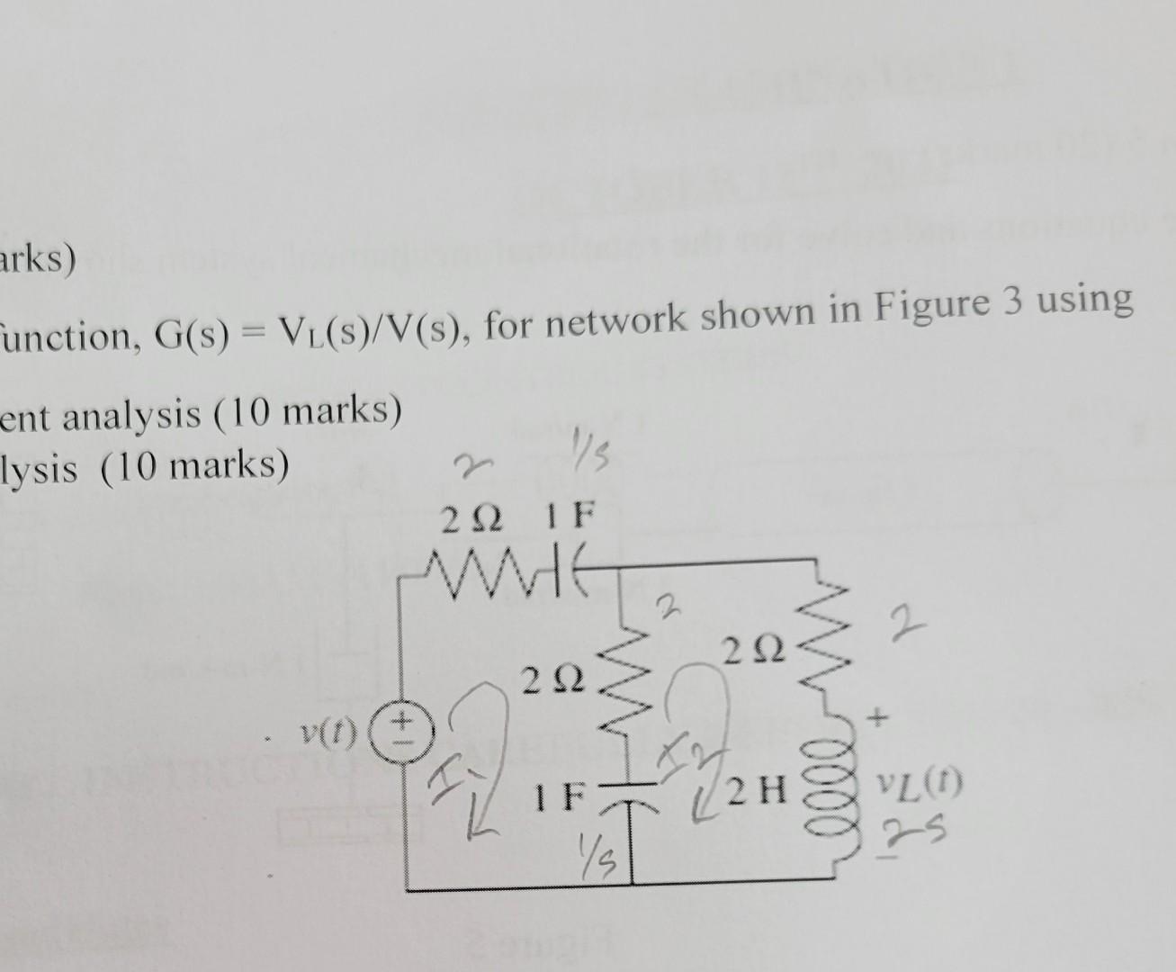 Solved unction, G(s)=VL(s)/V(s), for network shown in Figure | Chegg.com