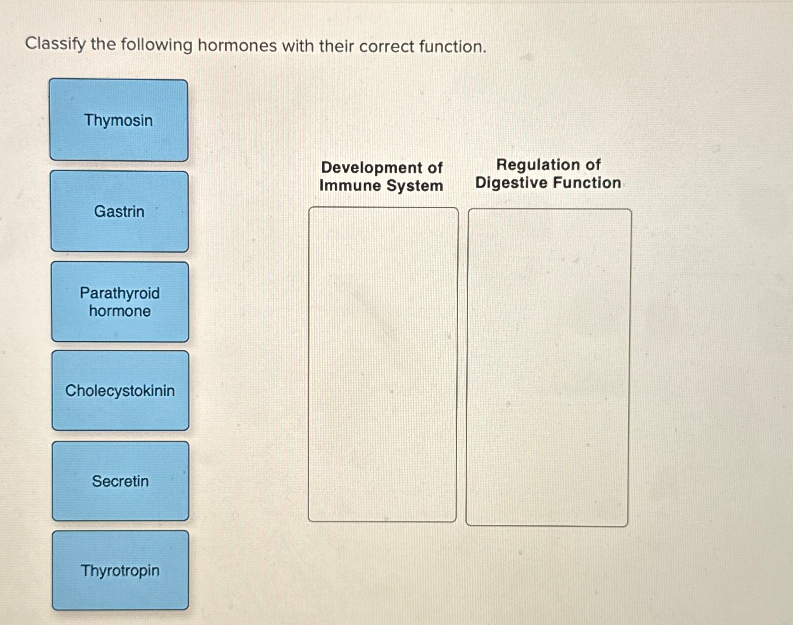 Solved Classify the following hormones with their correct | Chegg.com