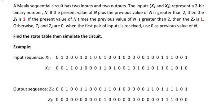 Solved A Mealy sequential circuit has two inputs and two | Chegg.com