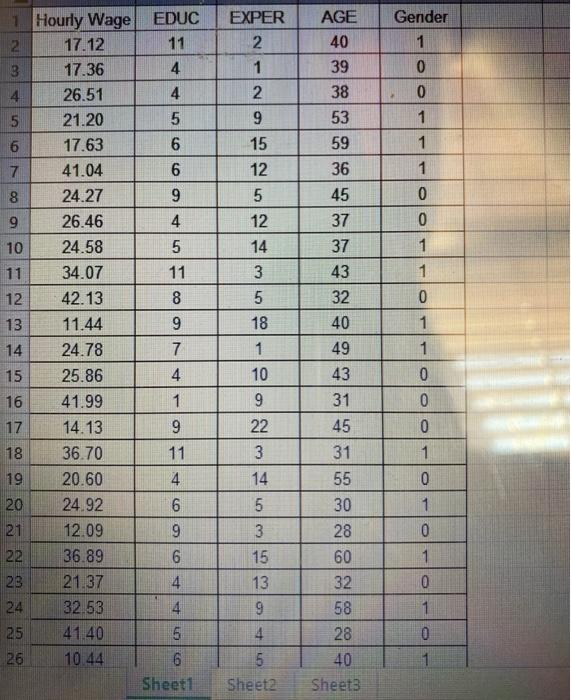 Solved Access the hourly wage data on the below Excel Data | Chegg.com