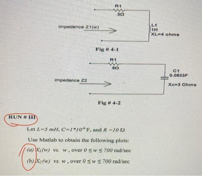 Solved Let L=5mH,C=1∗10−6 F, and R=10Ω. Use Matlab to obtain | Chegg.com