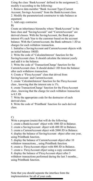 Using the class 'Bank Account defined in the | Chegg.com