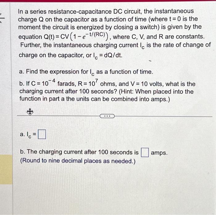 Solved In a series resistance-capacitance DC circuit, the | Chegg.com