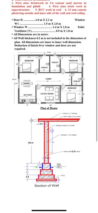 Solved 3. First class brickwork in 1:6 cenent sand mertar in | Chegg.com