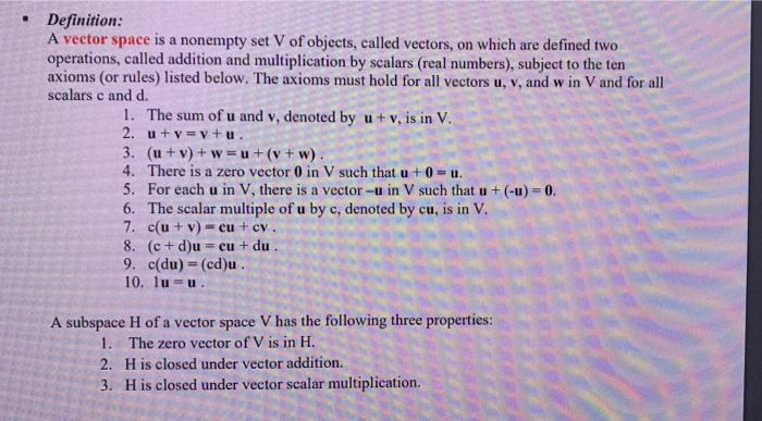 Solved Definition: A vector space is a nonempty set V of | Chegg.com