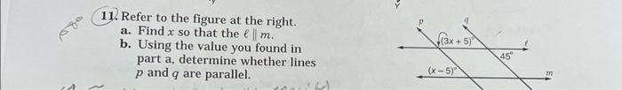 Solved 11. Refer to the figure at the right. a. Find x so | Chegg.com