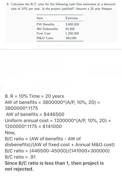 Solved 8. Calculate the B/C ratio for the following cash | Chegg.com