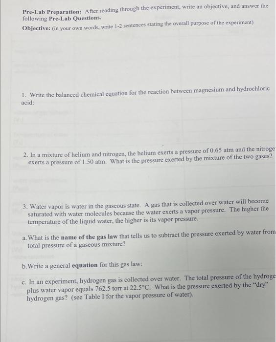 Solved Pre-Lab Preparation: After reading through the | Chegg.com