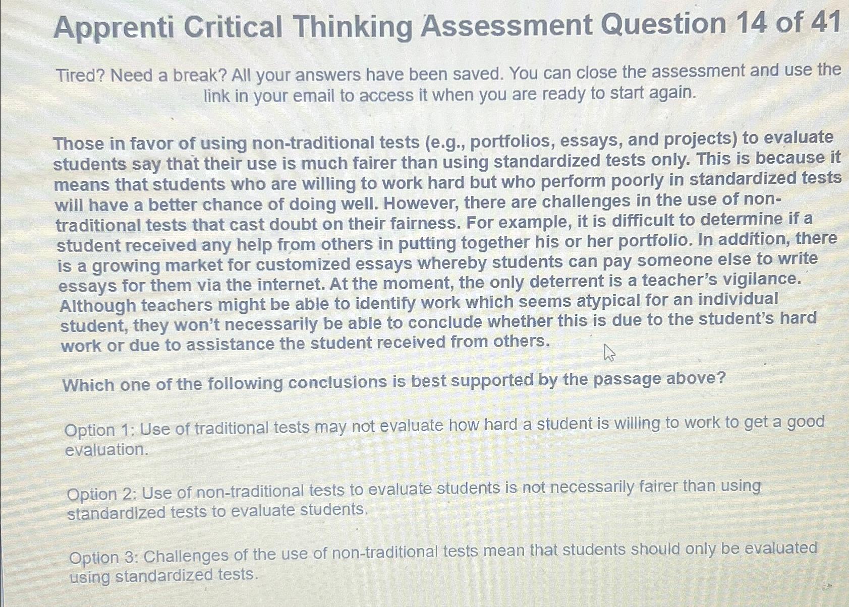 Solved Apprenti Critical Thinking Assessment Question 14 ﻿of | Chegg.com