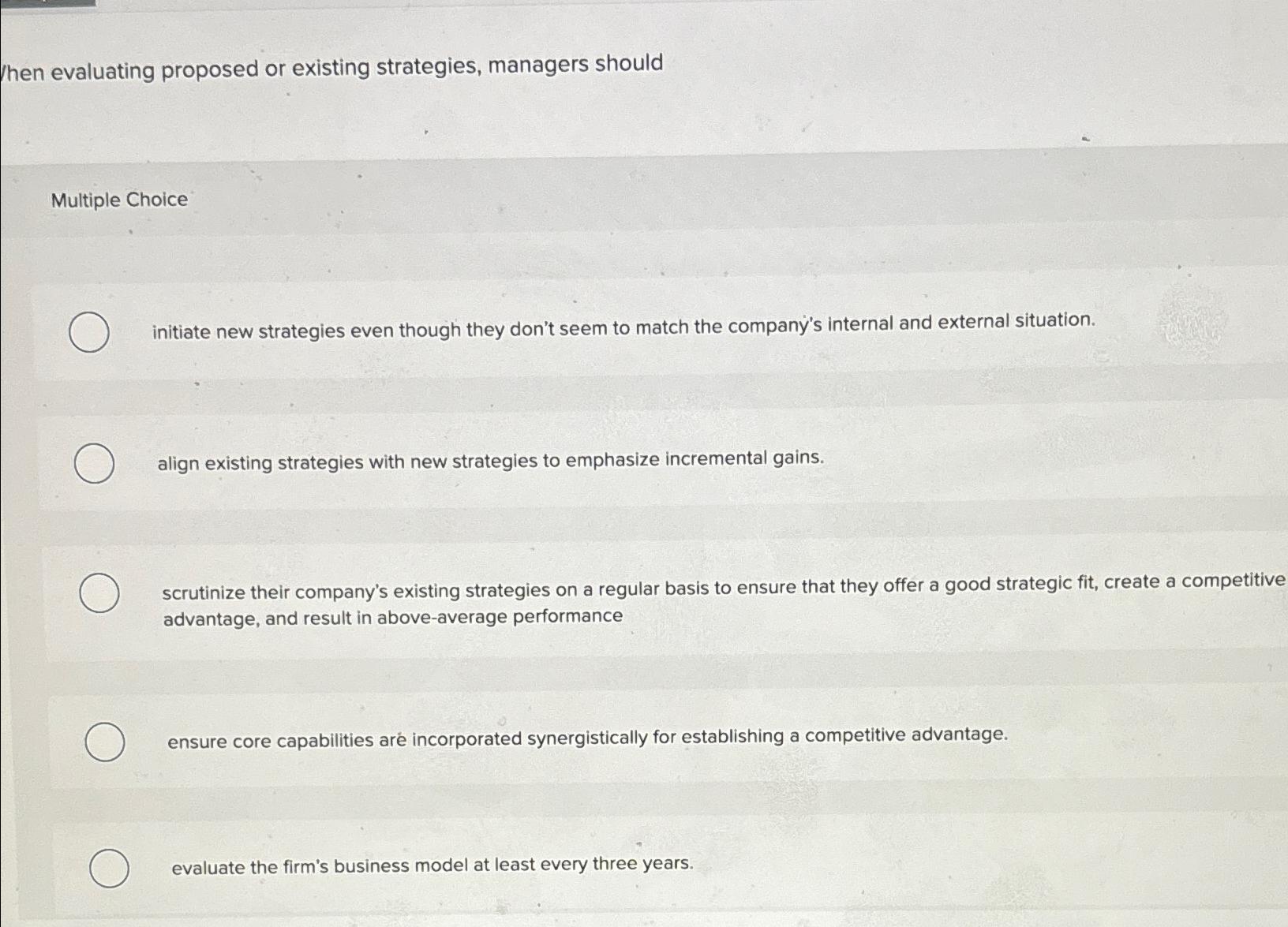 Solved Then evaluating proposed or existing strategies, | Chegg.com