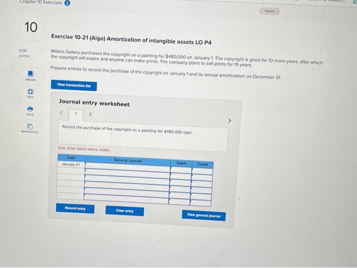 Solved Exercise 10.21 (Algo) Amortization of intangible | Chegg.com