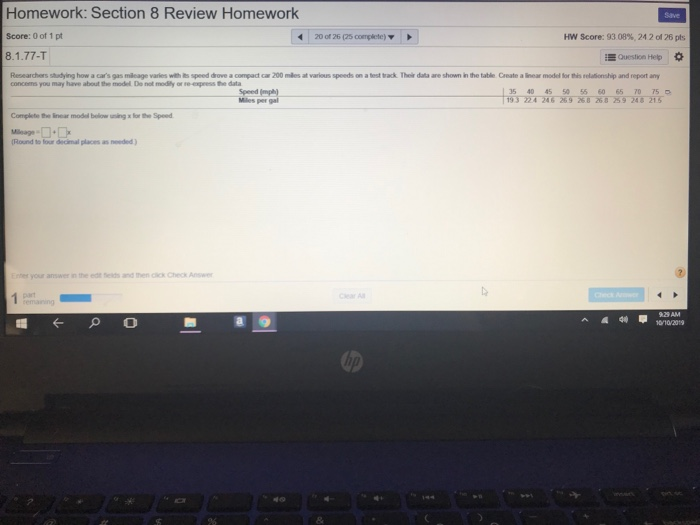 Homework Section 8 Review Homework Save Hw Score 93